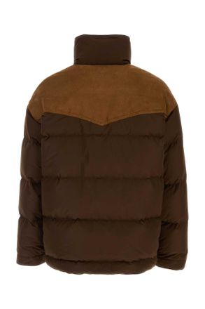 Ami Leather-Yoke Quilted Down Jacket - Brown