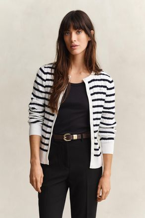 GANT Damen Gestreifte Zopfstrick Strickjacke (XXL) EGGSHELL