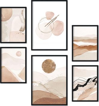 Nacnic Set von 6 Abstrakte Wüste Posters. Sammlung von Plakate mit Collage Ästhetik für Innendekoration. Größen A3 und A4. Mit schwarzem Rahmen