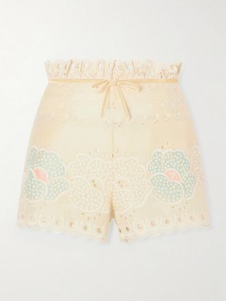 Valentino Garavani Bow-detailed Broderie Anglaise Cotton Shorts - Cream