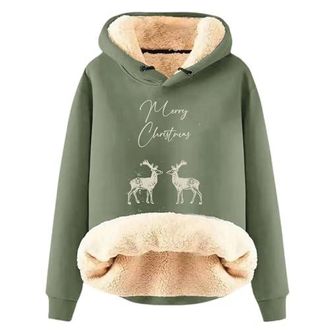 Generic 2026 Printemps &Agrave; La Mode De No&euml;l Imprim&eacute; Cerf Femmes Automne Et Hiver Velours &Eacute;pais Chaud Cardigan Sweat &agrave; Capuche, vert clair, 3XL