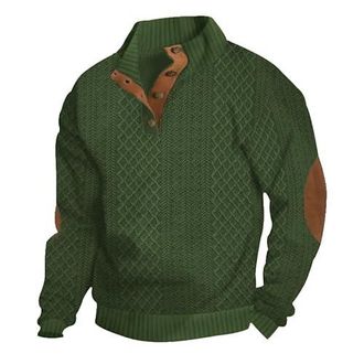 Generic Chandails crois&eacute;s et couronnes, pull &agrave; col montant en tricot torsad&eacute; d&eacute;contract&eacute; &agrave; bouton quater pull &agrave; col haut, vert militaire, 3XL