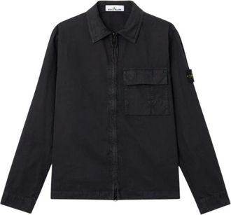 Stone Island Homme, Vestes, Noir, Taille: L Logo Patch Overshirt