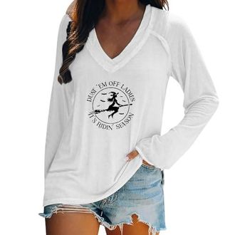 FNKDOR Pull Shirt Femme D&eacute;bardeurs Basique T-Shirts Col en V Profond Sweat-Shirts Imprim&eacute; Blouses &agrave; Manches Longues L&acirc;ch&eacute; Chic Tee-Shirt Grande Taille Tuniqu