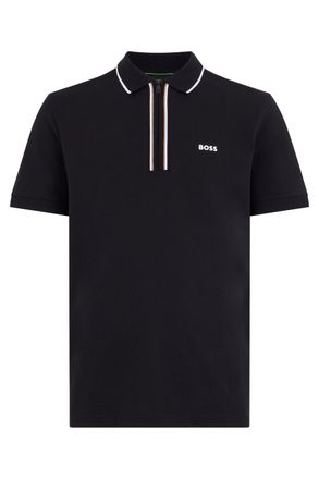 HUGO BOSS Zip-Placket Cotton Polo Shirt - Black