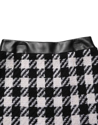 Dolce & Gabbana Womens Black White Tweed Houndstooth Mini Skirt And