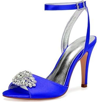 Generic Chaussures De Mariage Femme Talon Aiguille Mari&eacute;e Bride Haut Chaussure Bout Ouvert Mariage Chic Heel Sandales 10.5Cm,Bleu,39 EU