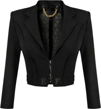 Elisabetta Franchi Femme, Vestes, Noir, Taille: 40 FR Veste Courte en Cr&ecirc;pe Stretch Double &Eacute;paisseur