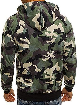 Generic Sweat à capuche zippé pour homme Motif camouflage, vert, L