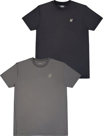 Siksilk Herren Schwarz, Grau Pack mit 2 Muscle-Fit T-Shirts XXL