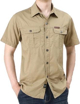 Generic T-shirt à poche pour homme - Chemise cargo tactique militaire boutonnée à manches courtes - Pour la pêche en plein air, le camping, Z02-Chemises kaki 