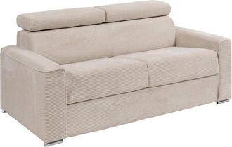 Vente-Unique Canapé 3 places convertible express en velours côtelé beige - Couchage à lattes larges 140 cm - Matelas 22 cm mémoire de forme - VIZIR