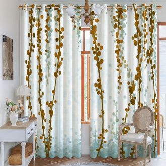 Generic Bubbles Verdunkelungsvorh&auml;nge, modern, minimalistisch, Rankenmuster, Fr&uuml;hlingsgr&uuml;n, faltenfrei, bedruckt, Fenstervorh&auml;nge f&uuml;r Wohnung, Wohnzimmer, Sch