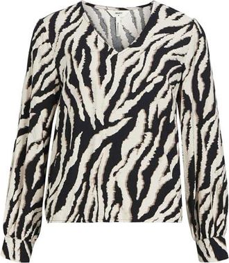 Object Objjacira L/S Col en V Top Noos Chemisier à Manches Longues, Sandshell/AOP : Noir/Fossil Zebra AOP, 44 Femme