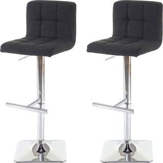 Mendler 2x tabouret de bar Kavala, chaise bar/comptoir, avec dossier - tissu gris foncé, pied en acier chromé