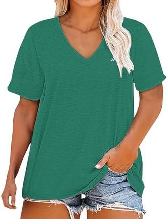 Generic Femme Tee Shirt Sport D&eacute;contract&eacute;e Chic T-Shirts Haut &Agrave; Manche Courte D&eacute;t&eacute; Loose Basique Tee-Shirt Grande Taille Confortable Col en V Tops Blouse Et &Agrave;