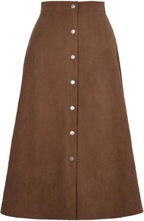 Generic Jupes longues taille haute en velours côtelé boutonnées pour femme, coupe trapèze, couleur unie, jupe midi à simple boutonnage, marron, XL