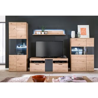 Naturoo home24 TV-Lowboard I Front: MDF Mitteldichte Holzfaserplatte, beschichtet Korpus: Spanplatte, beschichtet Griffe: Metall, lackiert Braun 150 x 55 x