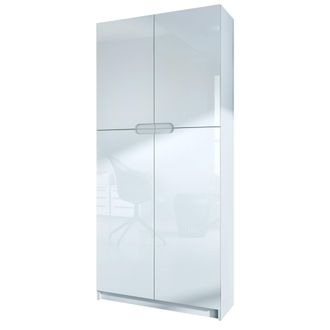 Vladon Büroschrank Logan V1, Made in Germany, Aktenschrank mit 5 Fächern und 4 Türen, Weiß matt/Weiß Hochglanz (82 x 185 x 37 cm)