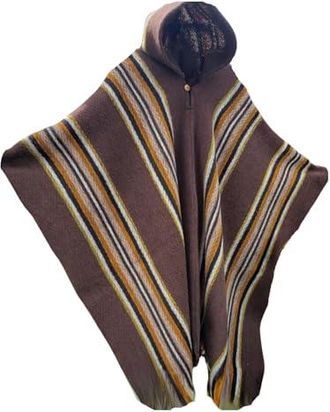 Wigwam Am&eacute;rique du Sud Fait Main 100% Laine Poncho Arc-en-Ciel Gris &agrave; Rayures