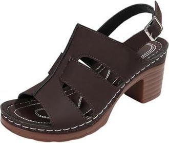 Generic Sandales d&eacute;t&eacute; d&eacute;contract&eacute;es et respirantes pour femme - Couleur unie - Bout ouvert - &Eacute;l&eacute;gant talon &eacute;pais - Sangle de cheville - Pour le travail et les