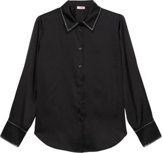 Oltre Femme, Blouses et Chemises, Noir, Taille: 50 FR Chemise Satin&eacute;e avec D&eacute;tail de Cha&icirc;ne