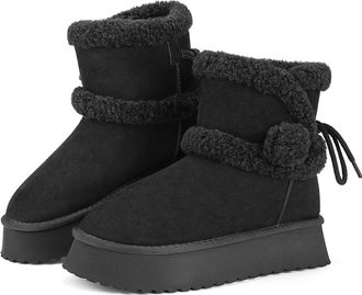 Mishansha Winterschuhe Damen Winterstiefel Gef&uuml;ttert Plateau Boots Warm Stiefeletten Schneestiefel Rutschfeste Schwarz 39 EU