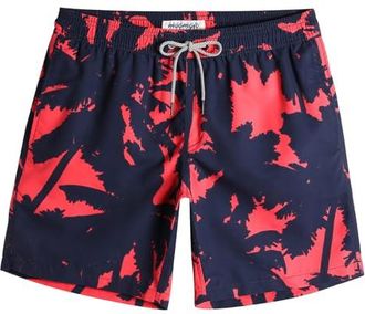 Maamgic Short de Bain Homme Maillot de Bain Ray&eacute;e S&eacute;chage Rapide avec Slip en Filet Short de Plage pour Vacance Piscine,Cocotier Noir-Sang,S