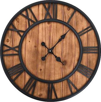 vidaXL Horloge Murale Vintage Quartz Bois M&eacute;tal Montre de Mur Pendule de Salon