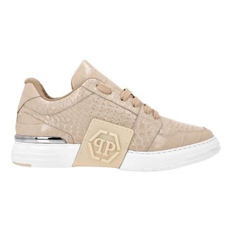 Philipp Plein unisex, Chaussures, Beige, Taille: 45 EU Croco Printed Leather Lo-Top Baskets Hexagon