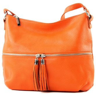 modamoda.de T159 Damen Leder Umh&auml;ngetasche Schultertasche Medium handmade in Italy, Farbe:Orange