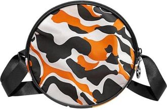 Generic Circle Sac &agrave; bandouli&egrave;re pour femme, petit sac &agrave; bandouli&egrave;re orange camouflage, sac &agrave; dos avec fermeture &eacute;clair, bretelles r&eacute;glables, sac &agrave; main rond 