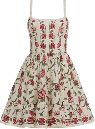 Agua Bendita Femme, Robes, Multicolore, Taille: 38 FR Robe en lin &agrave; bretelles Motif floral Large jupe &eacute;vas&eacute;e Multi Fabriqu&eacute; en Colombie Composition : 100 % lin