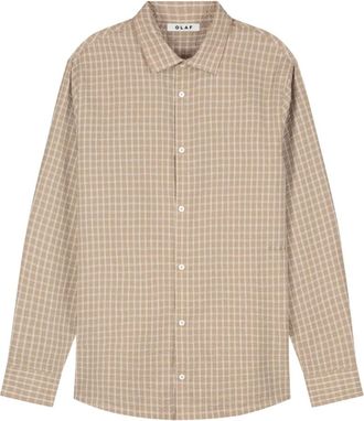 Olaf Hussein Homme, Chemises, Beige, Taille: XS Checked Seersucker LS Shirt