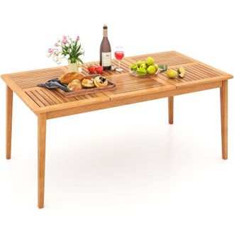 Costway Table de Jardin en Bois dAcacia pour 6 Personnes, Table de Salle &agrave; Manger dExt&eacute;rieur Rectangulaire de 170 x 90 cm avec Trou pour Parasol 5