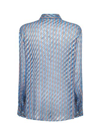 Dries Van Noten Womens Shirt Light Blue Striped Viscose And Silk