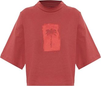 Palm Angels Baumwoll-T-Shirt mit Print - - Tops - Damen - Rot - S