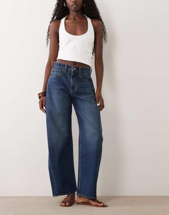 Abercrombie & Fitch jean barrel taille haute bleu fonc&eacute;