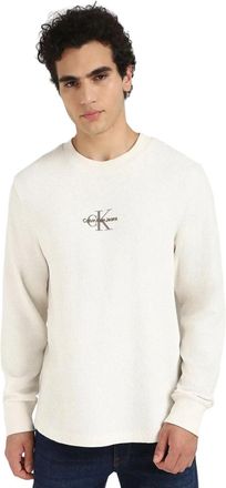 Calvin Klein Herren Sweatshirt Monologo Waffle Rundhalsausschnitt, Elfenbein (Ivory), 3XL