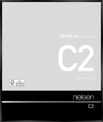 Nielsen Design Bilderrahmen, 50 x 60 cm, Aluminium, Schwarz glanz, Posterrahmen zum Aufhängen im Hoch- & Querformat, Echtglas, C2