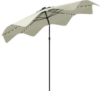 OUTSUNNY Parasol de jardin manuel avec 32 lumières LED solaires, 8 baleines, imperméable et grilles de ventilation pour patio, balcon Ø292 x 248 cm, Crème, 292