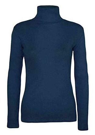 Cotton On Col roul&eacute; &agrave; manches longues stretch en viscose pour femme Taille 36-50 - Bleu - Medium