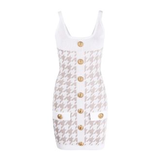 Balmain Buttoned Houndstooth Short Knit Dress - - Dresses - Damen - Beige - XS