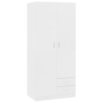 vidaXL Garde-Robe Armoire &agrave; V&ecirc;tements Armoire de Rangement avec 2 Portes et 2 Tiroirs Organisateur Chambre &agrave; Coucher Maison Blanc 80x52x180 cm Agglom&eacute;r&eacute;