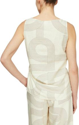 Comma Blusentop natur,Casual,Leinen,Allover-Print,U-Boot,&Auml;rmellos,Regular Fit