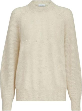 Brunello Cucinelli Femme, Pulls, Beige, Taille: 36 FR Pull en fil diamant maille anglaise