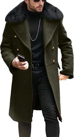 Generic Manteau dhiver &agrave; double boutonnage pour homme avec col en fausse fourrure amovible - Chaud et ajust&eacute;, vert militaire, XXL