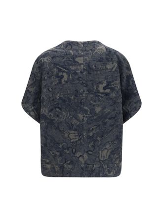 Giorgio Armani Womens Jacket Oversized Floral Jacquard Denim Grey Navy Cotton Blazers & Vests