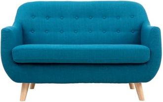 Miliboo Canap&eacute; scandinave d&eacute;houssable 2 Places en Tissu Bleu Canard et Bois Clair YNOK