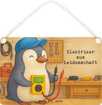 Mr. & Mrs. Panda Schild Elektriker Leidenschaft Design DIN A5 - Geschenk, T&uuml;rschild, Elektrotechniker, holzbild, Wandschild, Lustig, Familie, Wandbild Holz, Ausbildung